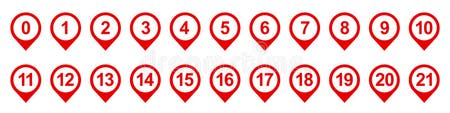 Location Pin Icon with Number Set, Pin Map Marker Pointer Set Icons ...