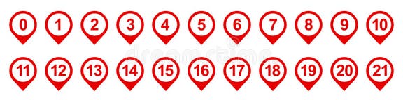 Location Pin Icon with Number Set, Pin Map Marker Pointer Set Icons ...