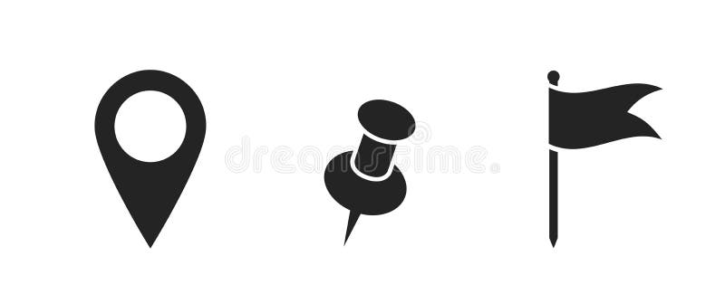 Location Pin Icon Set. Map Pin, Destination and Location Signs Stock ...