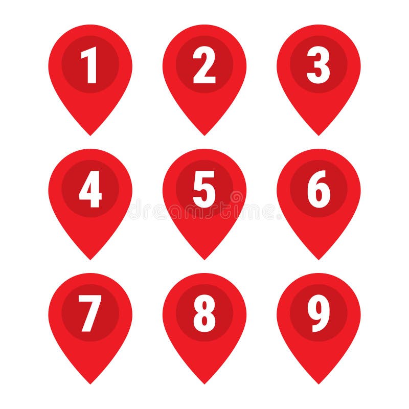 Location Pin Icons with Numbers from 1 To 9 Stock Vector - Illustration ...