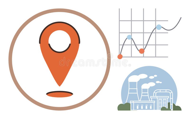 Location Pin, Industrial Plant, and Growth Chart Representing Industry ...