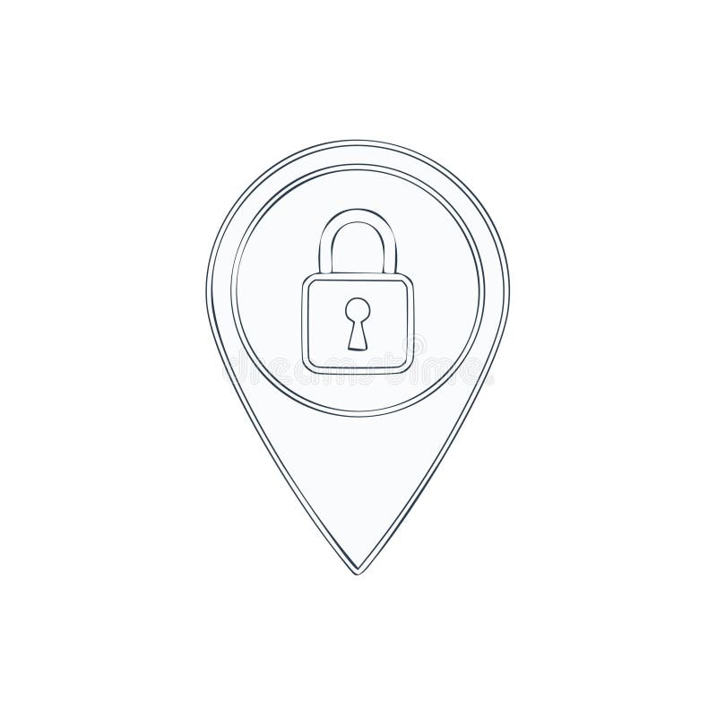 Location Pin with Padlock Icon Outline Drawing Stock Vector ...