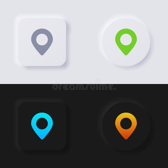 Location Pin Point Symbol Button Icon Set, Multicolor Neumorphism ...