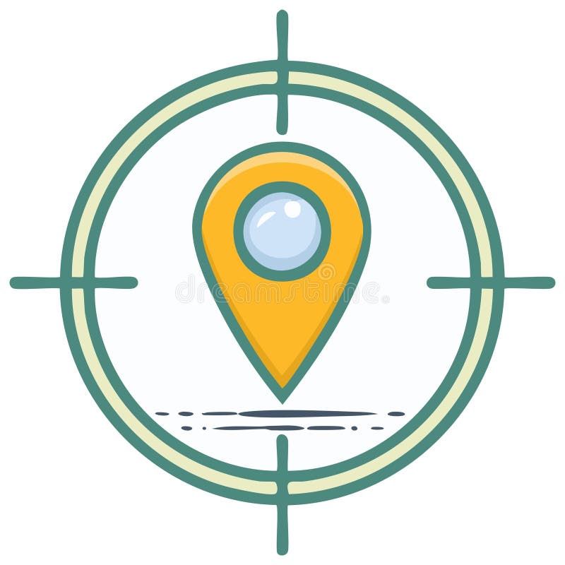 Location Pin Point Target Icon, Yellow Map Pointer with Circle Scope ...