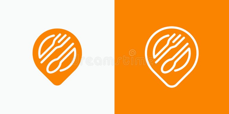 Location Pin Shape Fork and Spoon Circle Line Vector Logo Design with ...