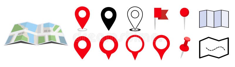 Location Pin Vector, GPS, Map Position Marker, Flat Design and Outline ...