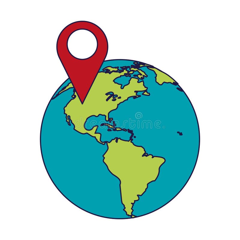 Location Pin in World Globe in Black and White Stock Vector ...