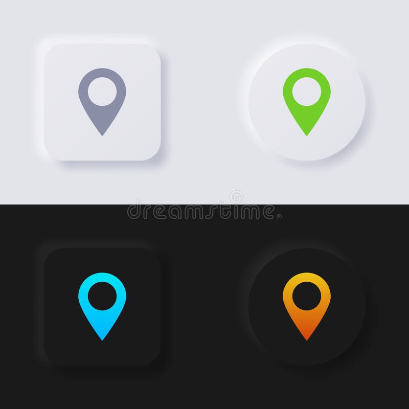 Location Pinpoint Icon Set, Multicolor Neumorphism Button Soft UI ...
