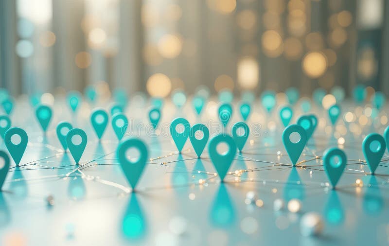 Location Pins on Connected Network Representing Global Connectivity and ...