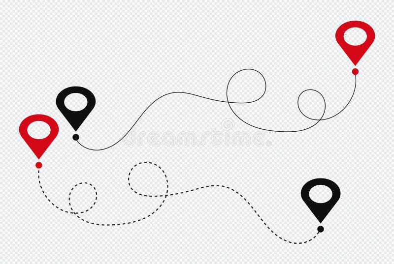 Location Pins and Connecting Paths. Journey or Route Concept of Start ...