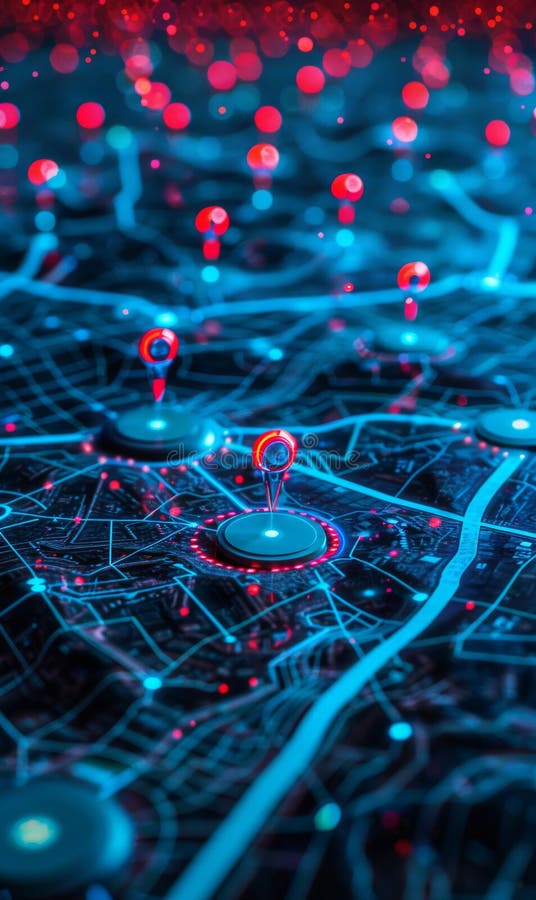 Location Pins on Map - Futuristic Technological Background Stock ...