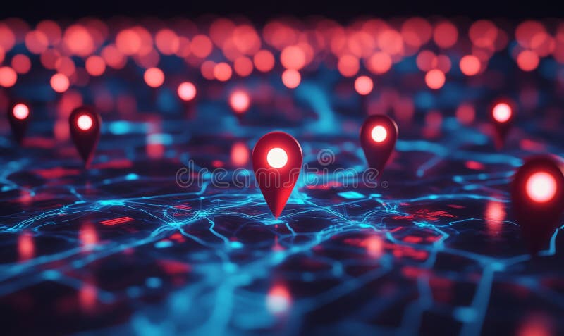 Location Pins on Map - Futuristic Technological Background Stock ...