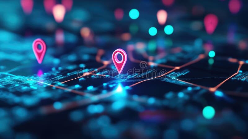 Location Pins Showing Target on Futuristic Interactive Digital Map ...