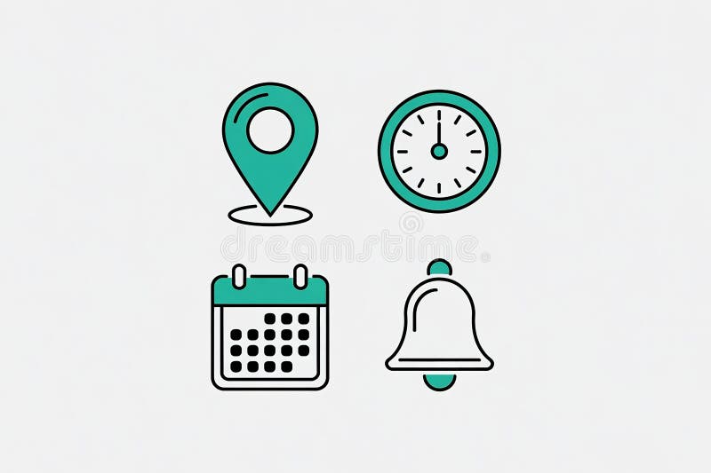 A Location Pointer, Analog Clock, Calendar, and Notification Bell are ...