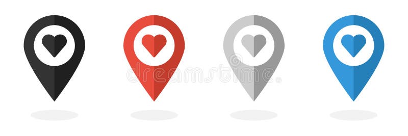 Location Pointer with Heart Icon Set. Vector Isolated Illustration. Map ...