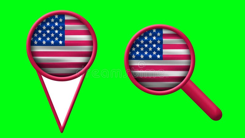Location and Search Icon in Usa Flag Texture on Green Screen Stock ...