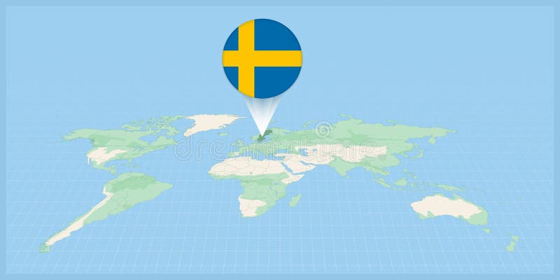 Location of Sweden on the World Map, Marked with Sweden Flag Pin Stock ...