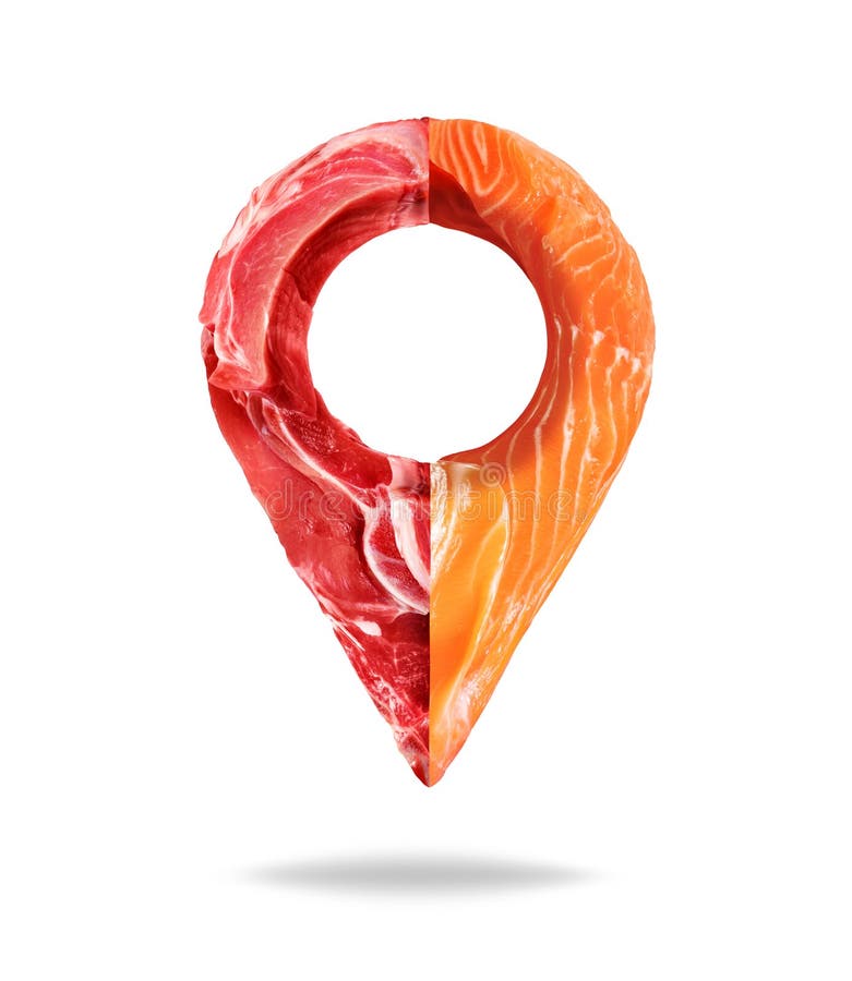 Location Symbol Made of Raw Beef Meat Steaks and Red Fish Slices Stock ...