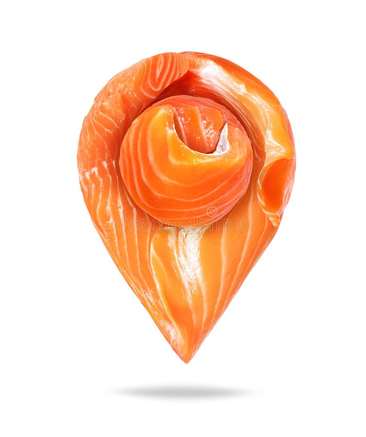 Location Symbol Made of Red Fish Slices on a White Background Stock ...