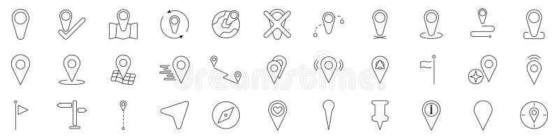 Location Vector Icon Set. Linear Set of Geolocation Symbols. Pin ...
