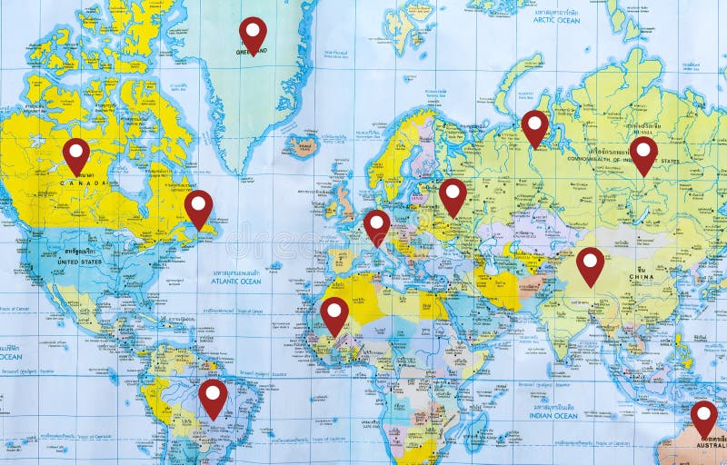 Location on world map stock photo. Image of destination - 91634548