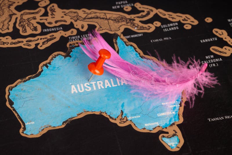 Locations Marked with Red Pin. Pushpin Pointing. AUSTRALIA Stock Photo ...