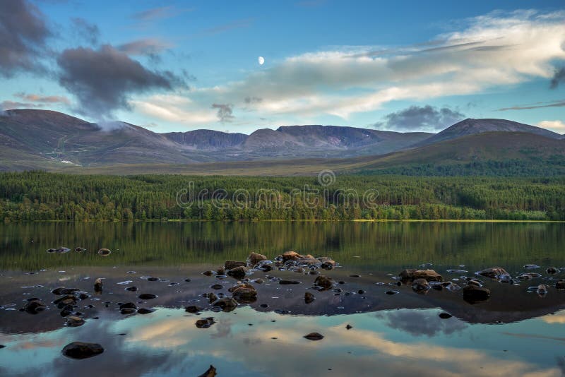 Loch Morlich at sunset stock photo. Image of scottish - 176894630