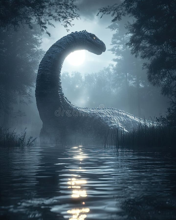 Loch Ness Monster Rises Gracefully Under the Moonlight, Captivating the ...