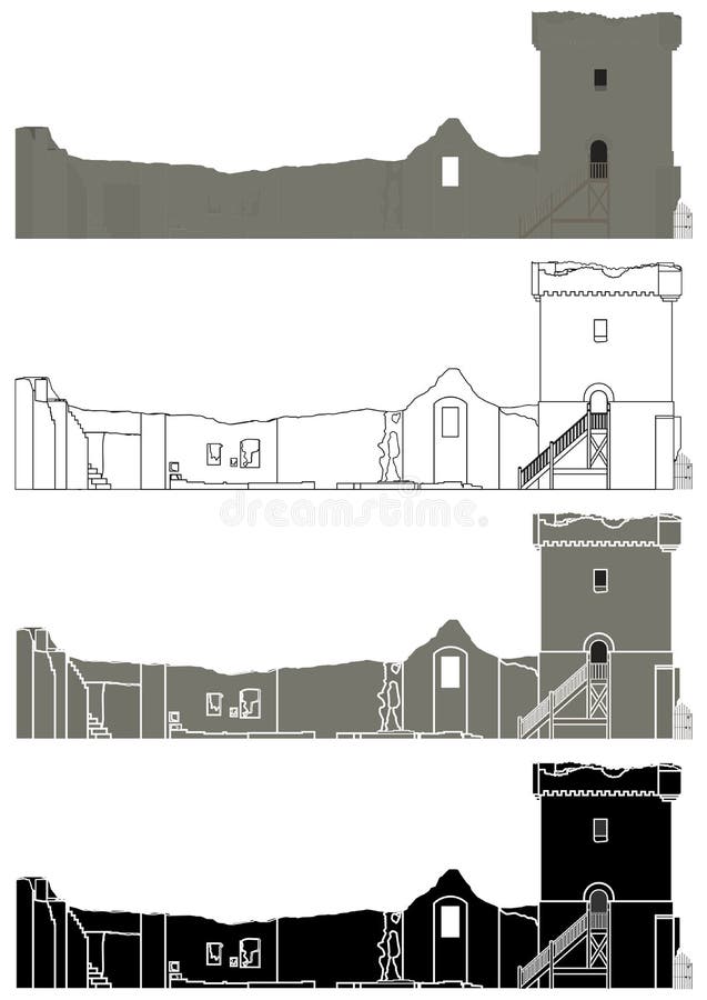 Old Castle Front View Artistic Hand Drawing Stock Vector - Illustration ...