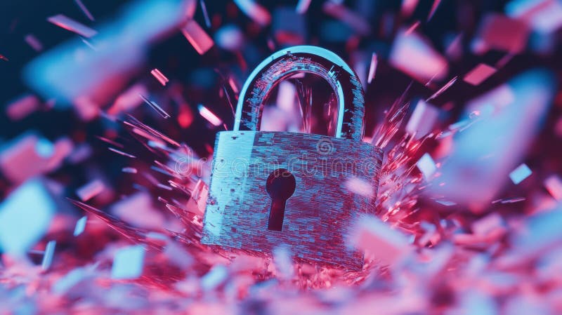 Lock Amidst a Burst of Digital Particles Symbolizing Cybersecurity and ...