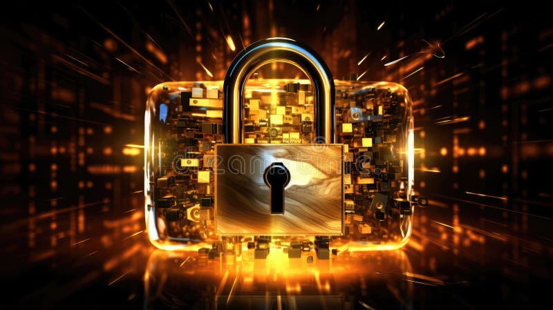 Lock Big Data Cybersecurity Conceptual Background Gold Black ...
