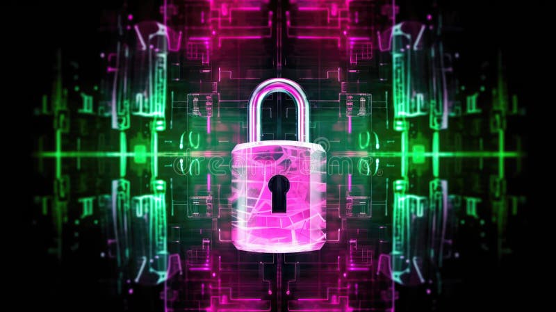 Lock Big Data Cybersecurity Conceptual Background Pink Green Black ...
