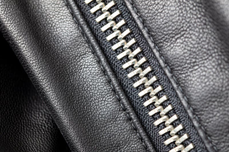 Lock on a Black Leather Jacket Stock Photo - Image of leather, silver ...