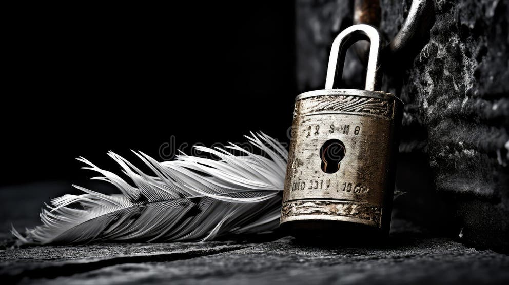 Lock Black and White Feather Stock Illustration - Illustration of ...