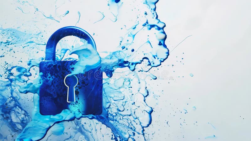 Lock with Blue Splashes on White Background, Security and Fluid Art ...