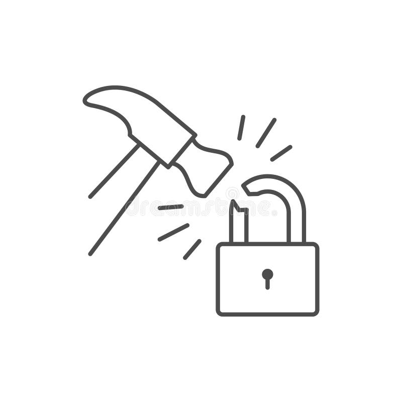 Lock Breaking Line Outline Icon Stock Vector - Illustration of lock ...
