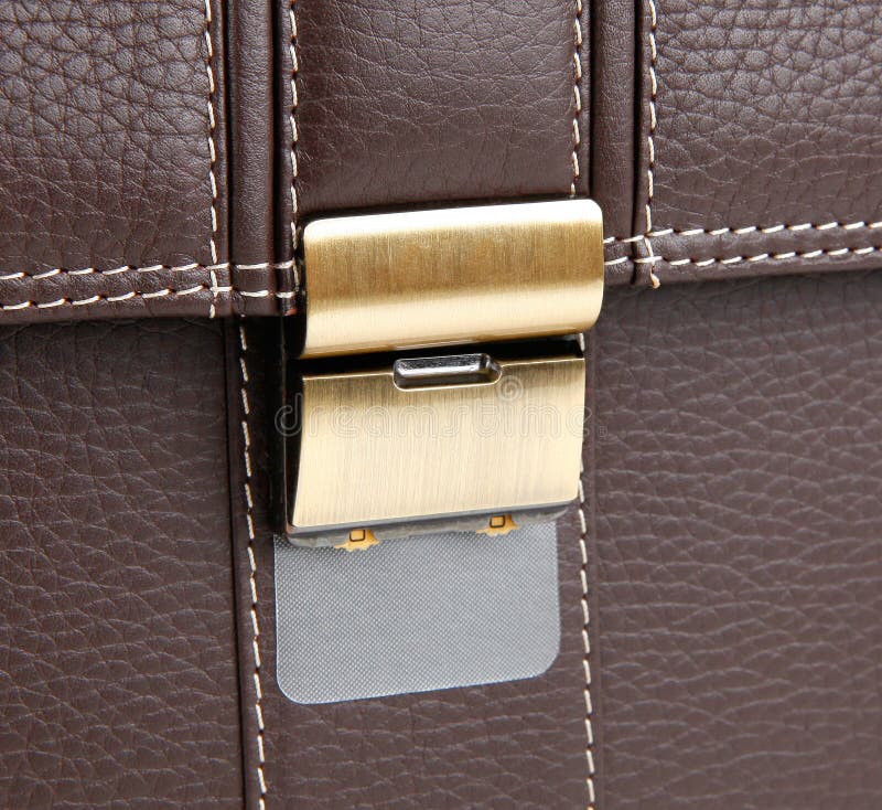 The Lock of Leather Briefcase with Code Stock Photo - Image of stitched ...