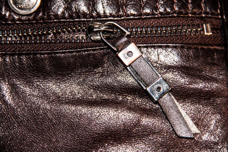 The Lock on Brown Leather with a Stitching of Thread Stock Photo ...