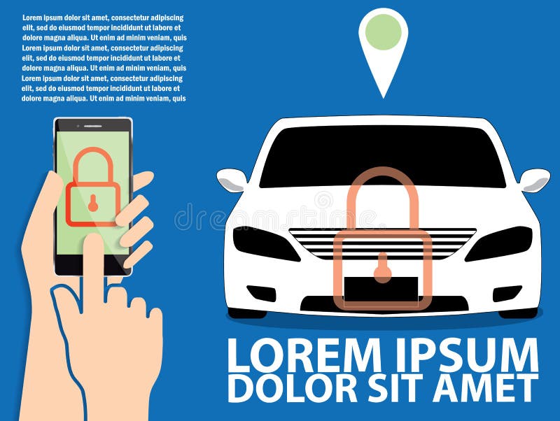 Lock Car and Trace with Mobile Phone. Stock Vector - Illustration of ...