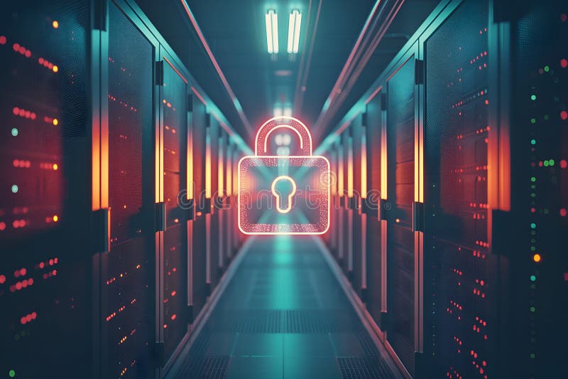 Lock in the Center of Data Storage. Concept of Data Security ...