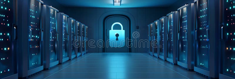 Lock in the Center of Data Storage. Concept of Data Security ...