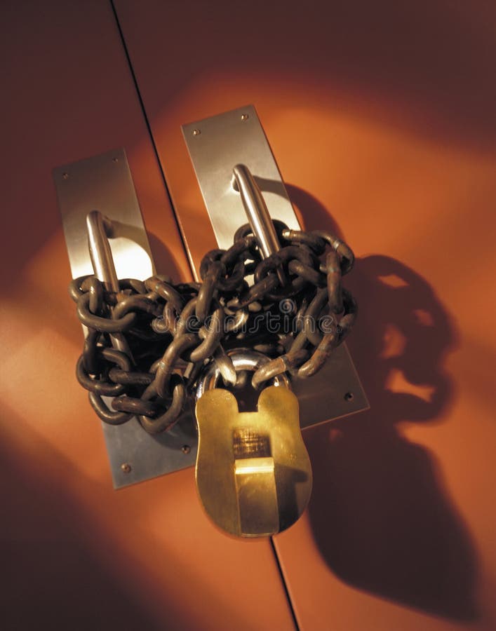 Lock and Chain on Double Doors Stock Image - Image of photograph, chain ...
