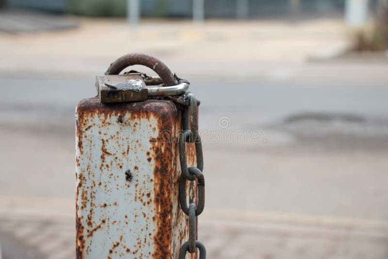 Rusty Pole with Touristic Mark. Blue and Red Touristic Direction Sign ...