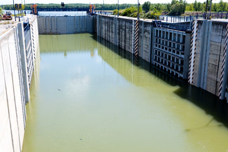 Lock Chamber and Floodgate at River - Part of Big Dam Stock Photo ...