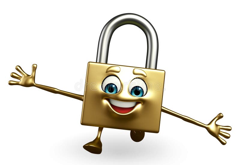 Lock Character With Happy Pose Stock Illustration - Illustration of ...