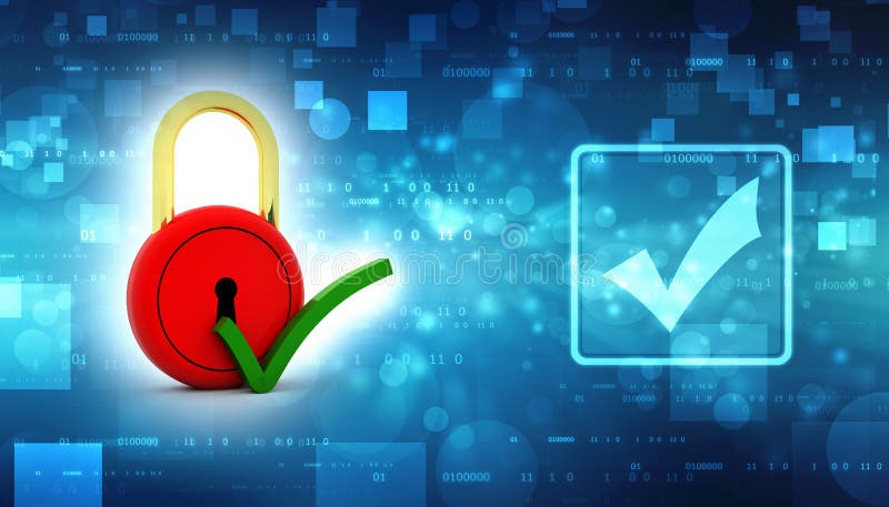 Lock with Check Mark in Digital Background Stock Illustration ...