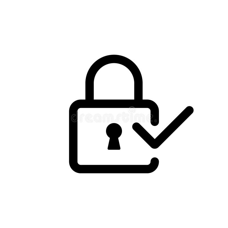 Lock with Check Mark Icon. Padlock and Tick Sign Symbol Stock ...