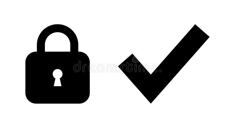Lock and Check Mark Icon Vector in Circle Line. Padlock and Checkmark ...