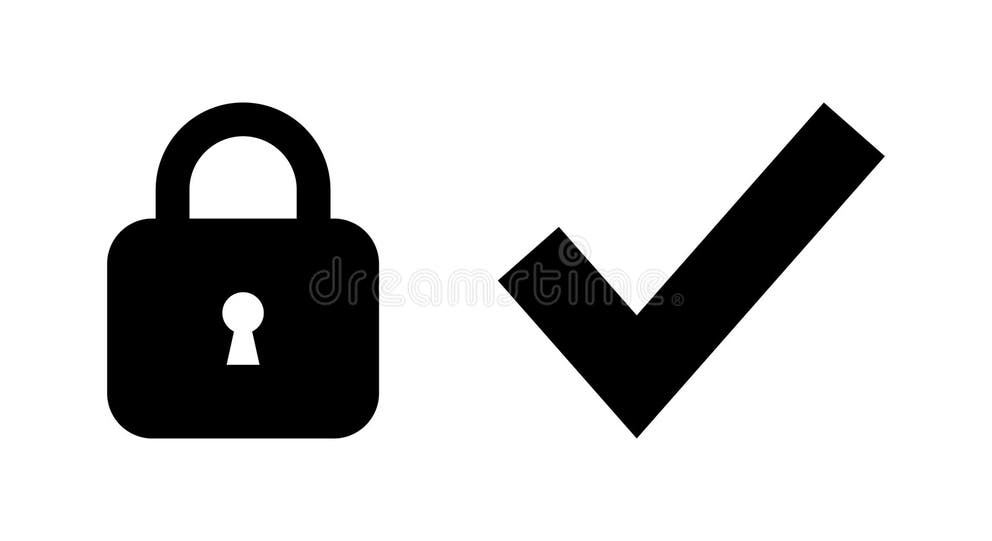Lock and Check Mark Icon Vector. Padlock and Checkmark Sign Symbol ...