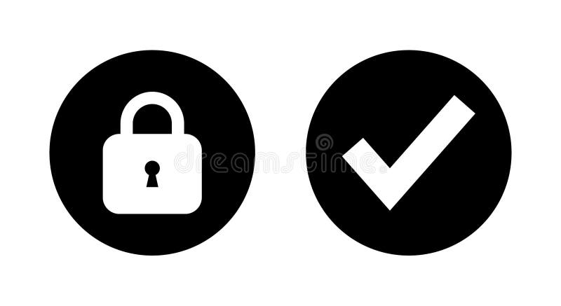 Lock and Check Mark Icon Vector in Circle Line. Padlock and Checkmark ...